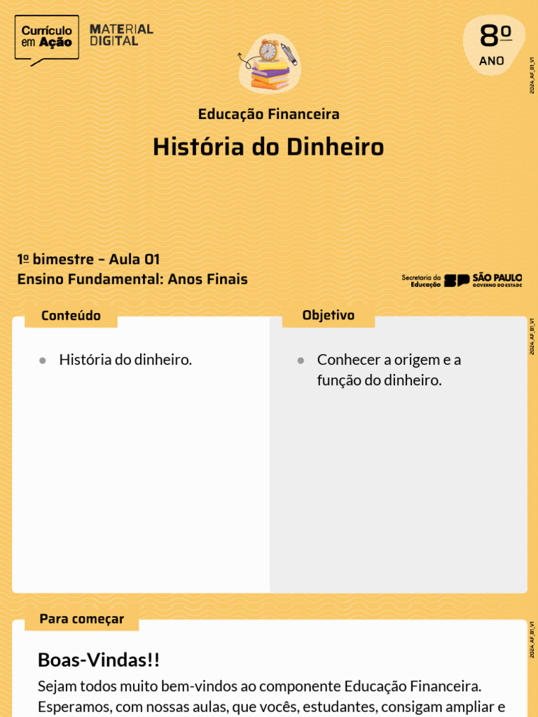 1º Bim 8º Ano Aula 01 História Do Dianheiro | PDF | Dinheiro | Moeda