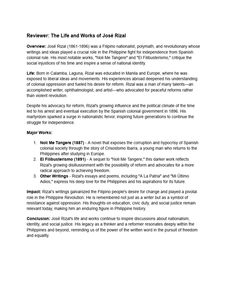 Rizal Reviewer | PDF | History | Classics