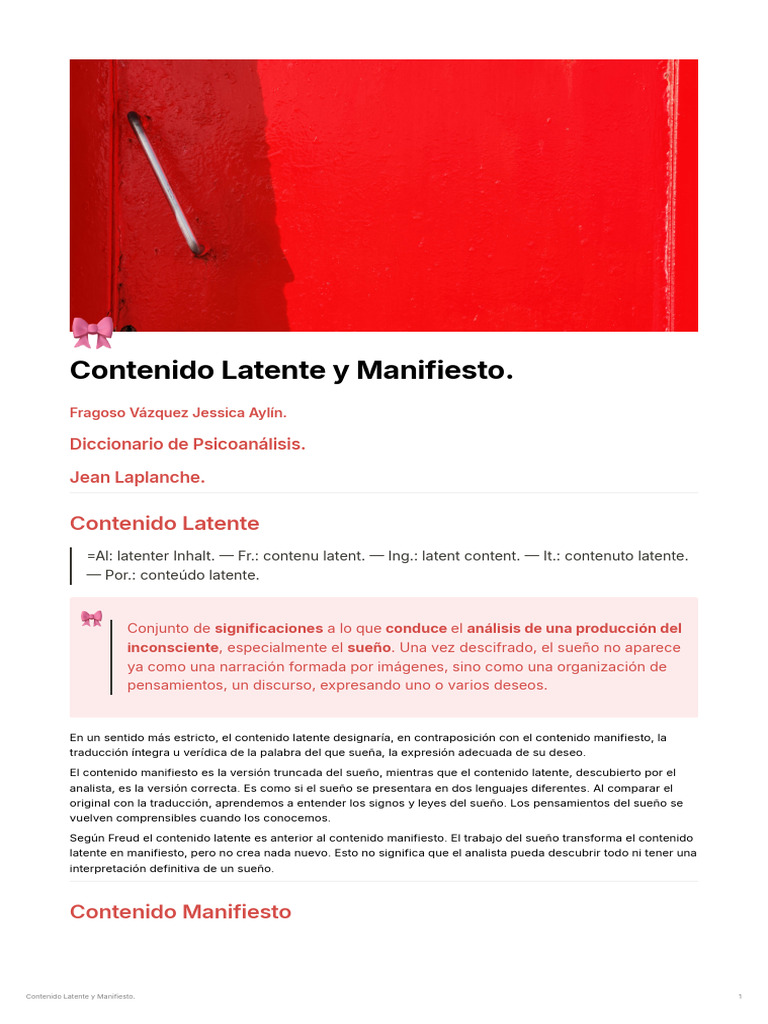 Contenido Latente y Manifiesto en Freud | PDF | Psicoanálisis | Sigmund ...