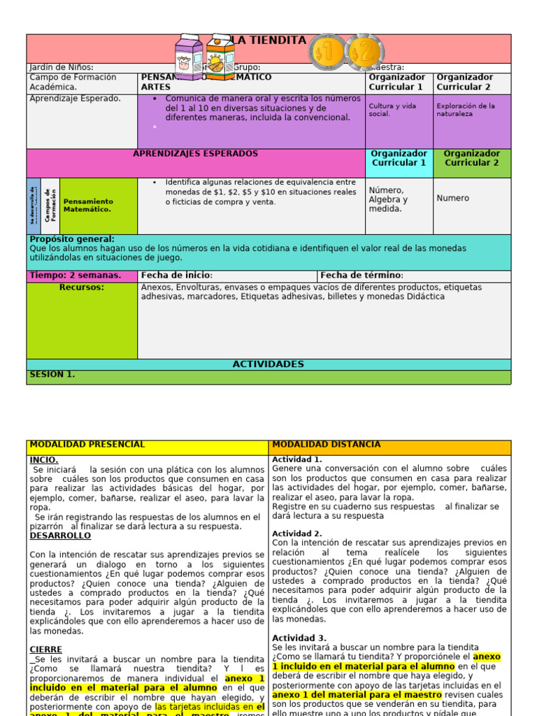 Plan Tiendita Segundo | PDF | Evaluación