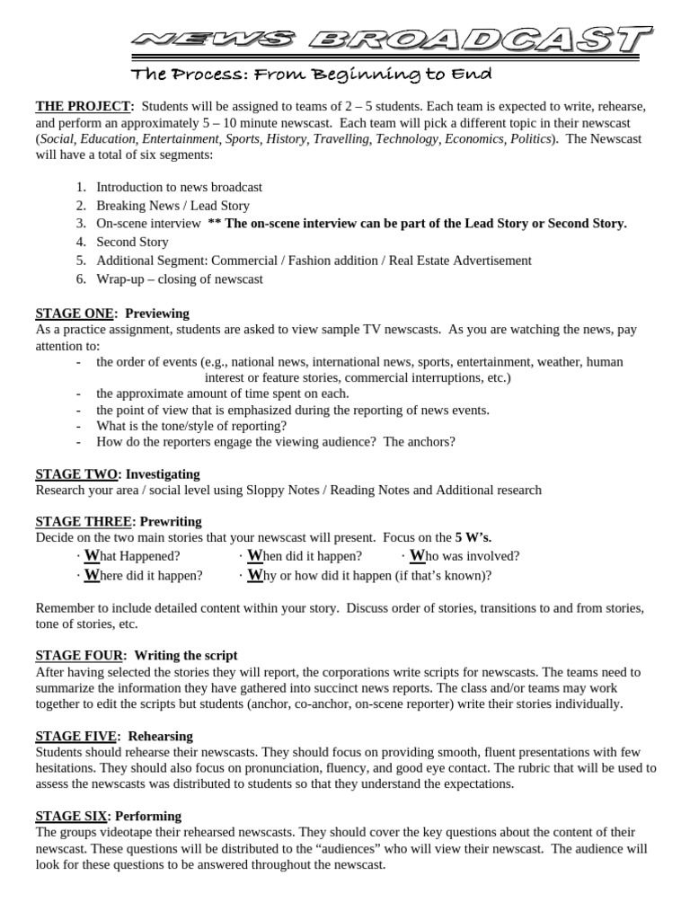 Student Newscast Project Guide | PDF | News Broadcasting | Interview