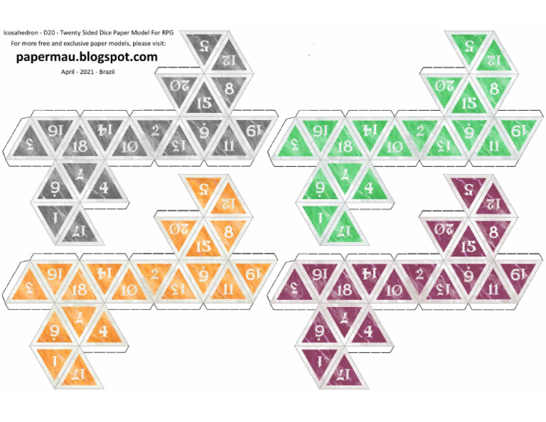 d20 Dice Papercrafts Medium Version by Papermau April 2021 | PDF