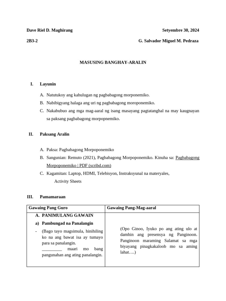 Masusing Banghay Aralin | PDF