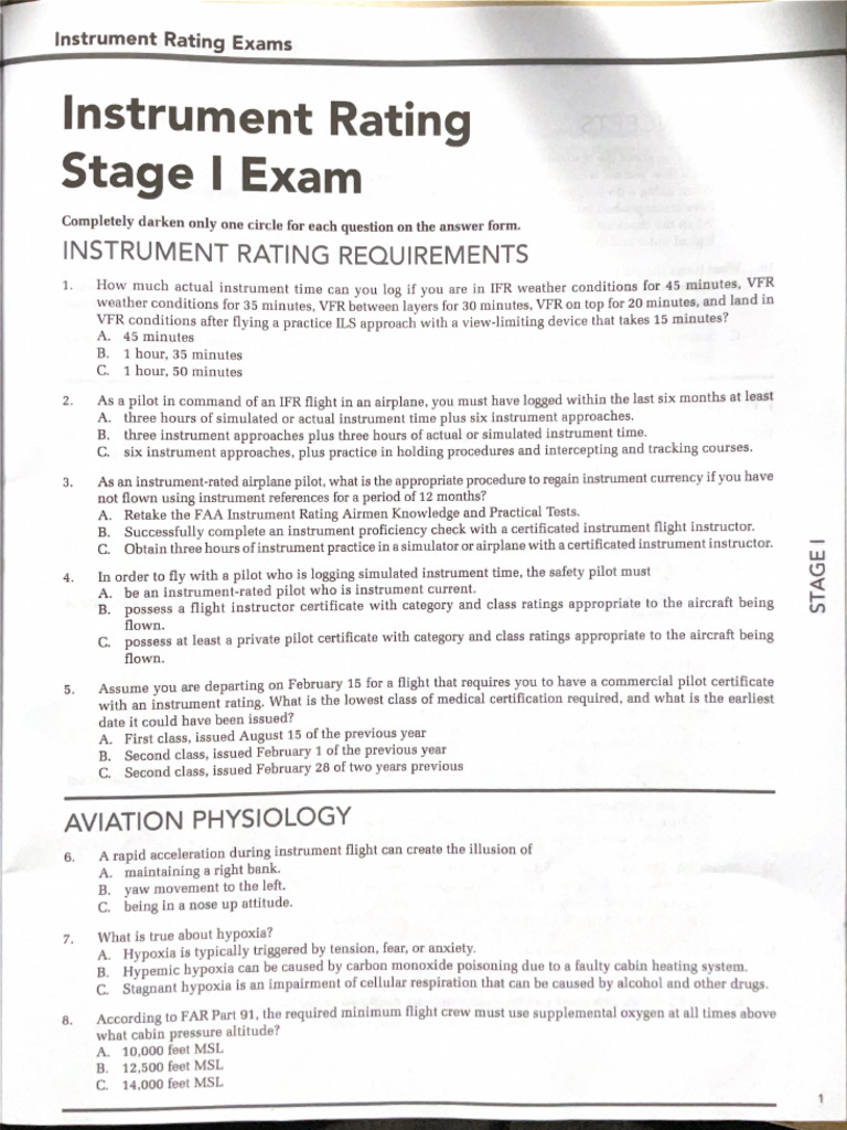 Jeppesen Instrument Rating Stage I Exam Question | PDF