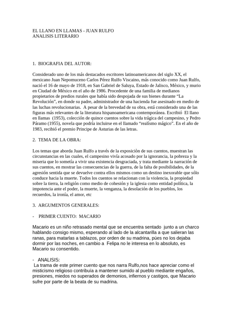 Análisis de "El llano en llamas" | PDF