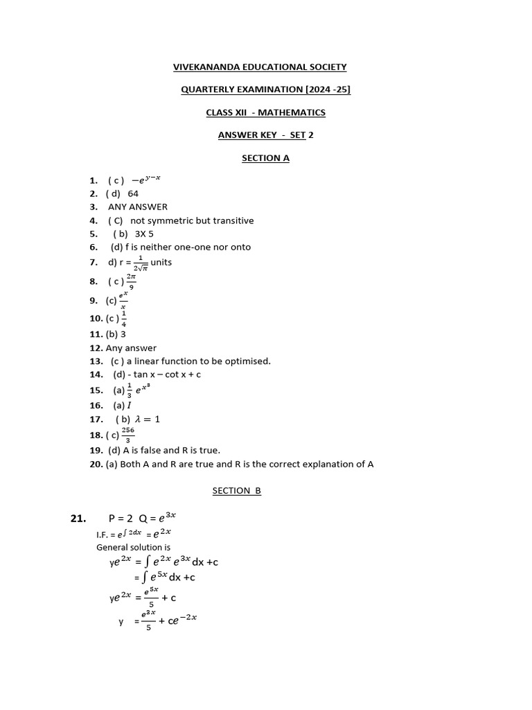 ANSWER KEY SET 2 (1) | PDF | Mathematical Physics | Mathematical Relations