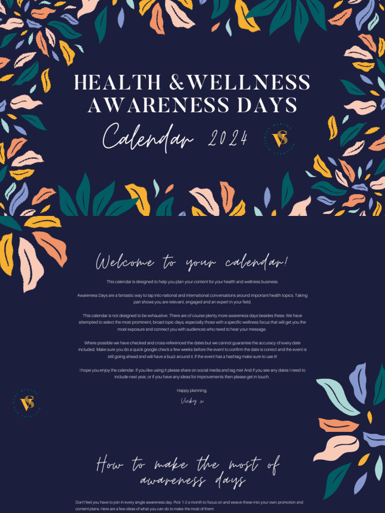 Health & Wellness Awareness Days Calendar 2024 - As at Nov 2023 | PDF ...