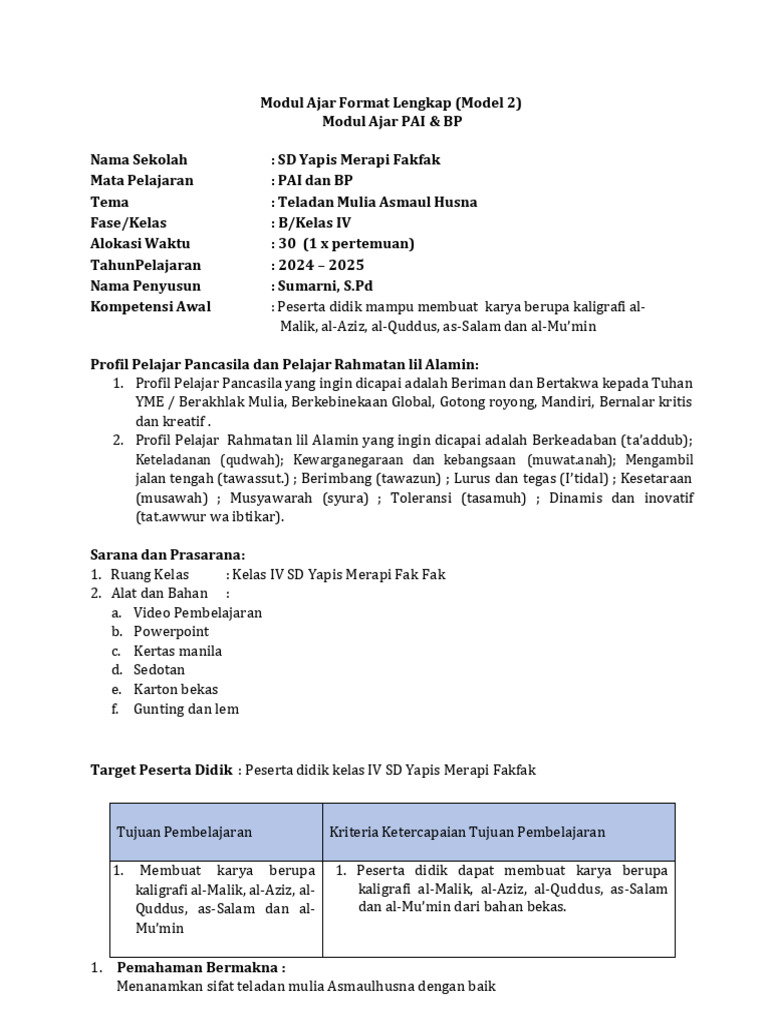Modul Ajar PJBL ASMAUL HUSNA (3) - Compressed | PDF | Karier & Perkembangan
