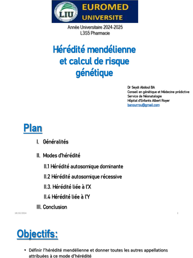 Hérédité Mendélienne et Risques Génétiques | PDF | Dominance (Génétique ...