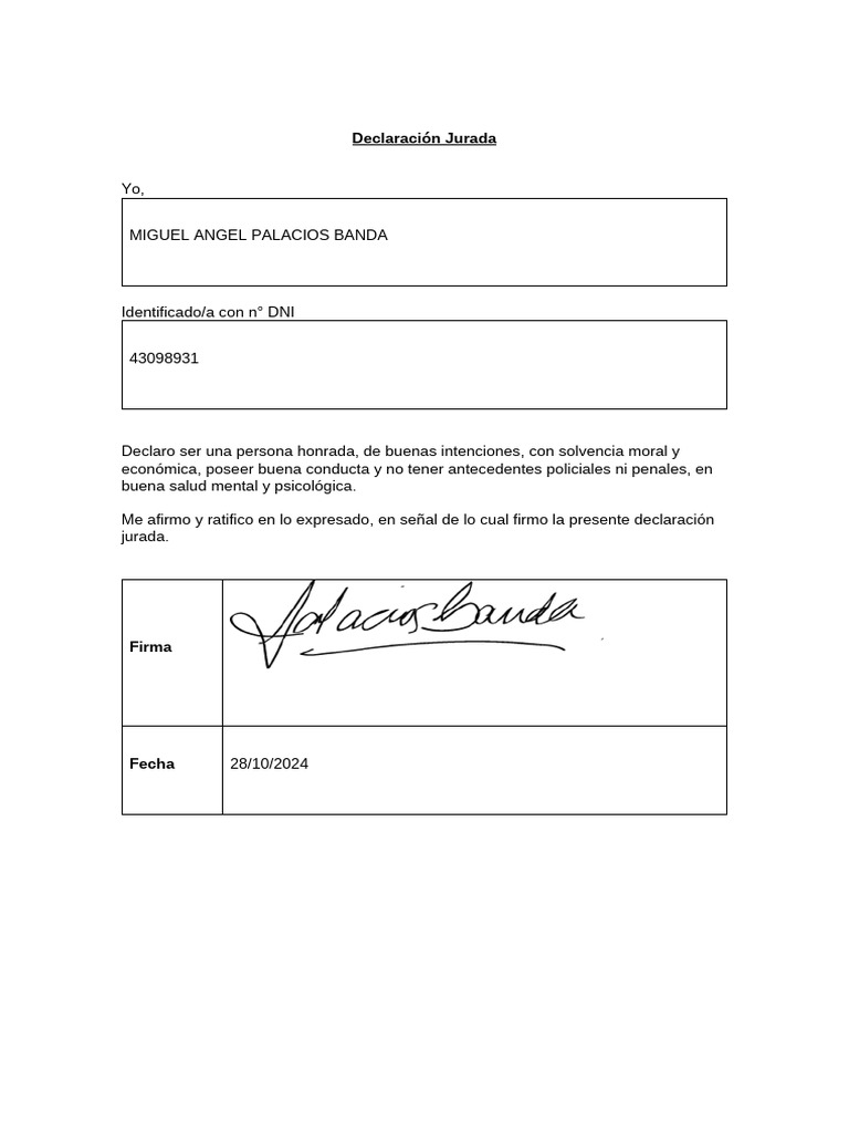 Anexo Declaracion Jurada | PDF