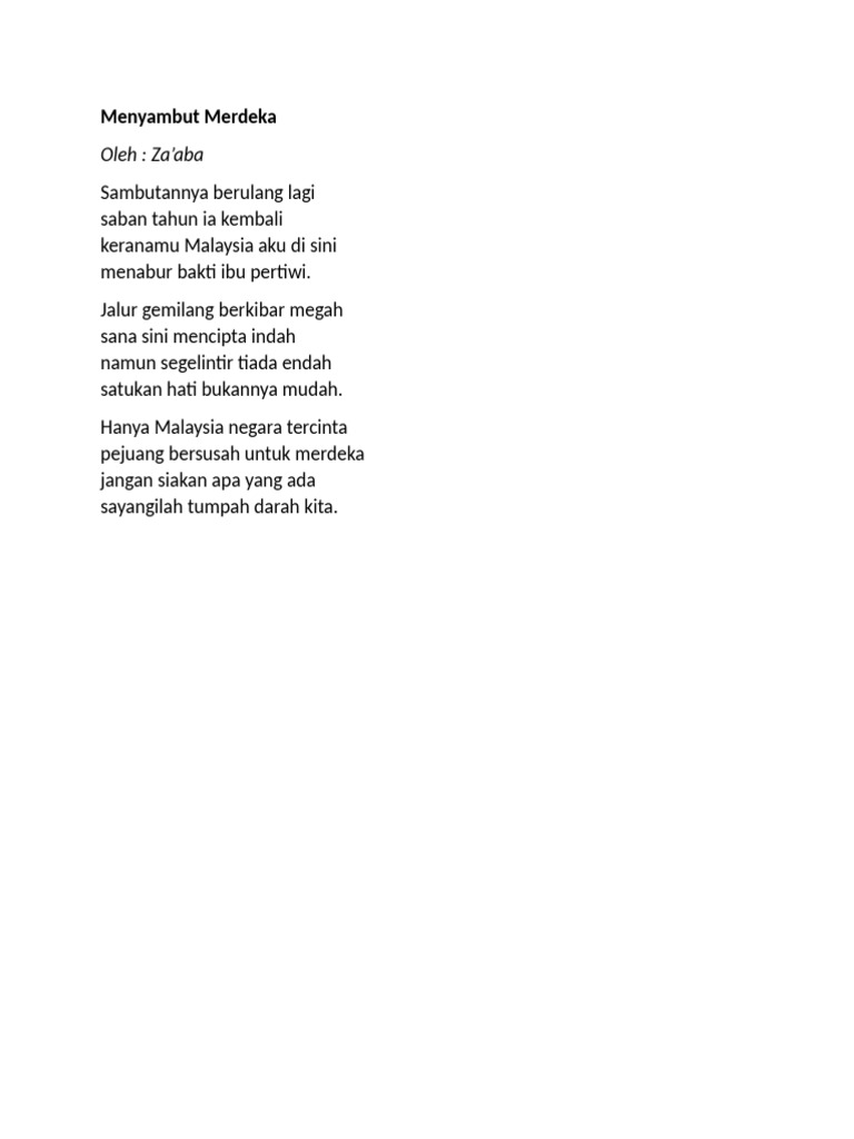 Sajak Menyambut Kemerdekaan Malaysia | PDF | Puisi