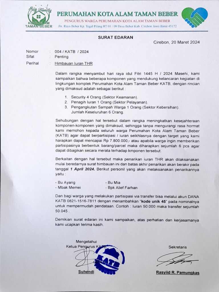 004 - KATB - 2024 - Edaran THR | PDF