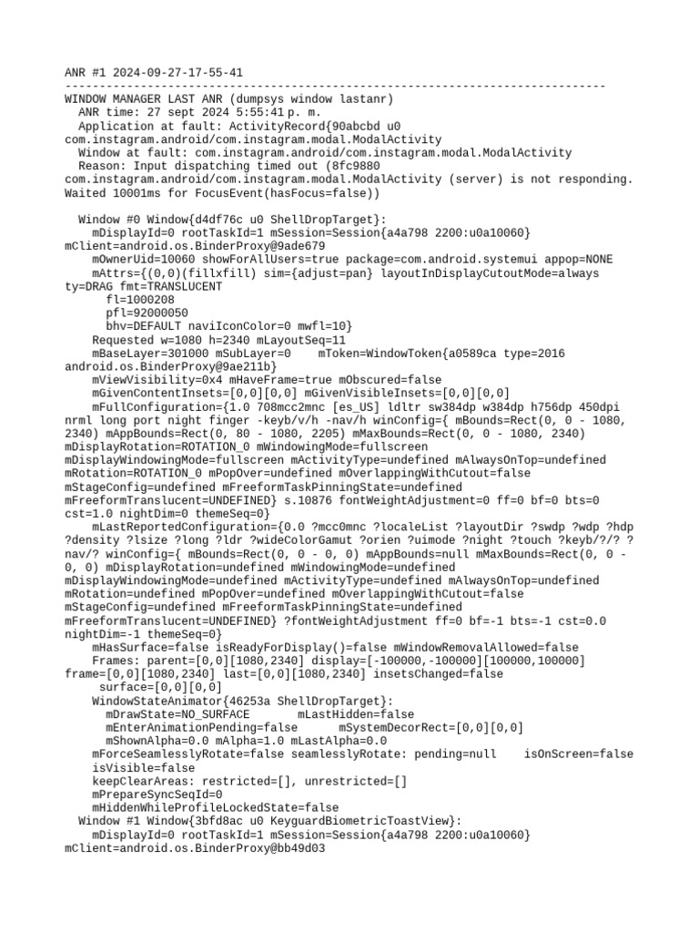 Dumpsys ANR WindowManager | PDF | Computing | Software