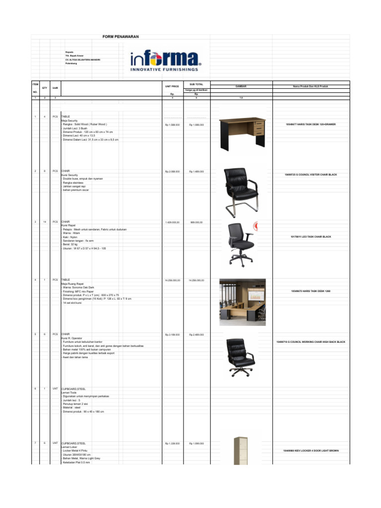 Penawaran Furniture Kantor dan Rumah | PDF