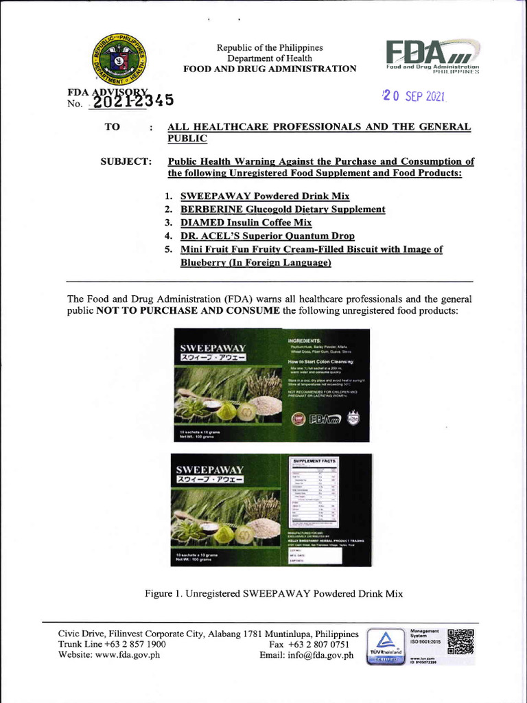 FDA Advisory 2021 2345 | PDF