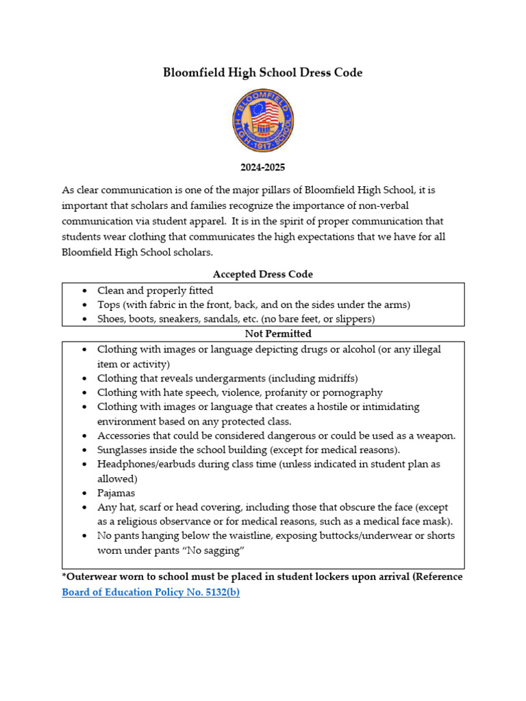 Bloomfield High Dress Code Guide | PDF | Career & Growth