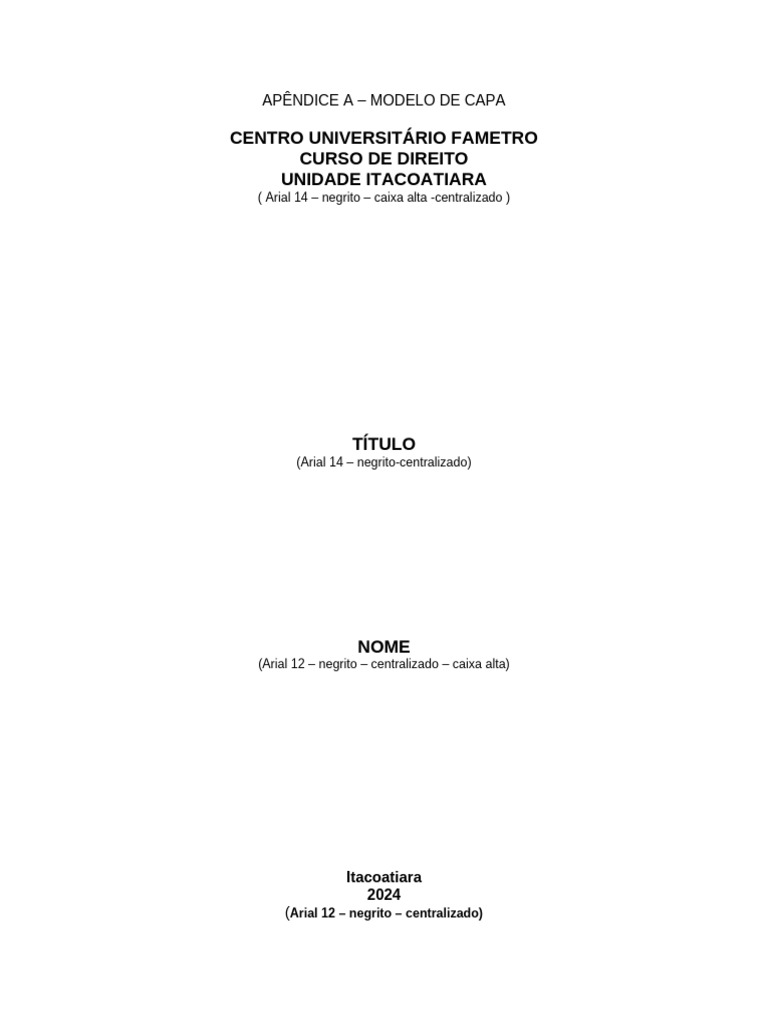 Modelo de Capa e Folha de Rosto FAMETRO | PDF