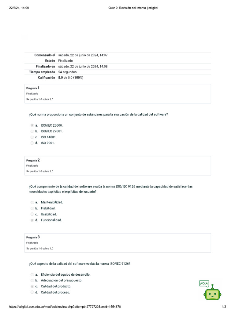 Quiz 2 Calidad 2 | PDF