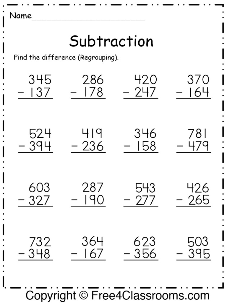 F4C Subtraction 3 Digit Regrouping Anws A gbwml4 | PDF