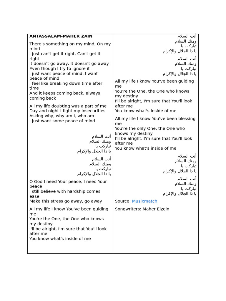 ANTASSALAM-Maher Zain | PDF ANTASSALAM-Maher Zain | PDF