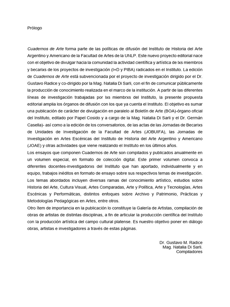 Prologo CUADERNOS DE ARTE #1 | PDF | Publicación | Educación en artes ...