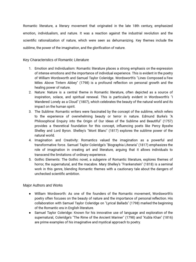 Introduction To Romantic Literature | PDF | Romanticism | Gothic Fiction