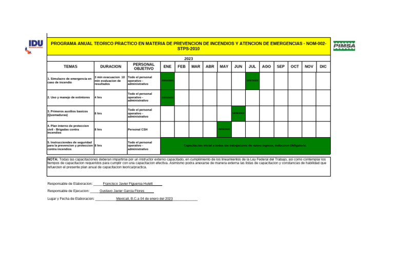 Punto 14 - Programa Teorico-practico en Materia de Prevencion de Incendios y Atencion a ...