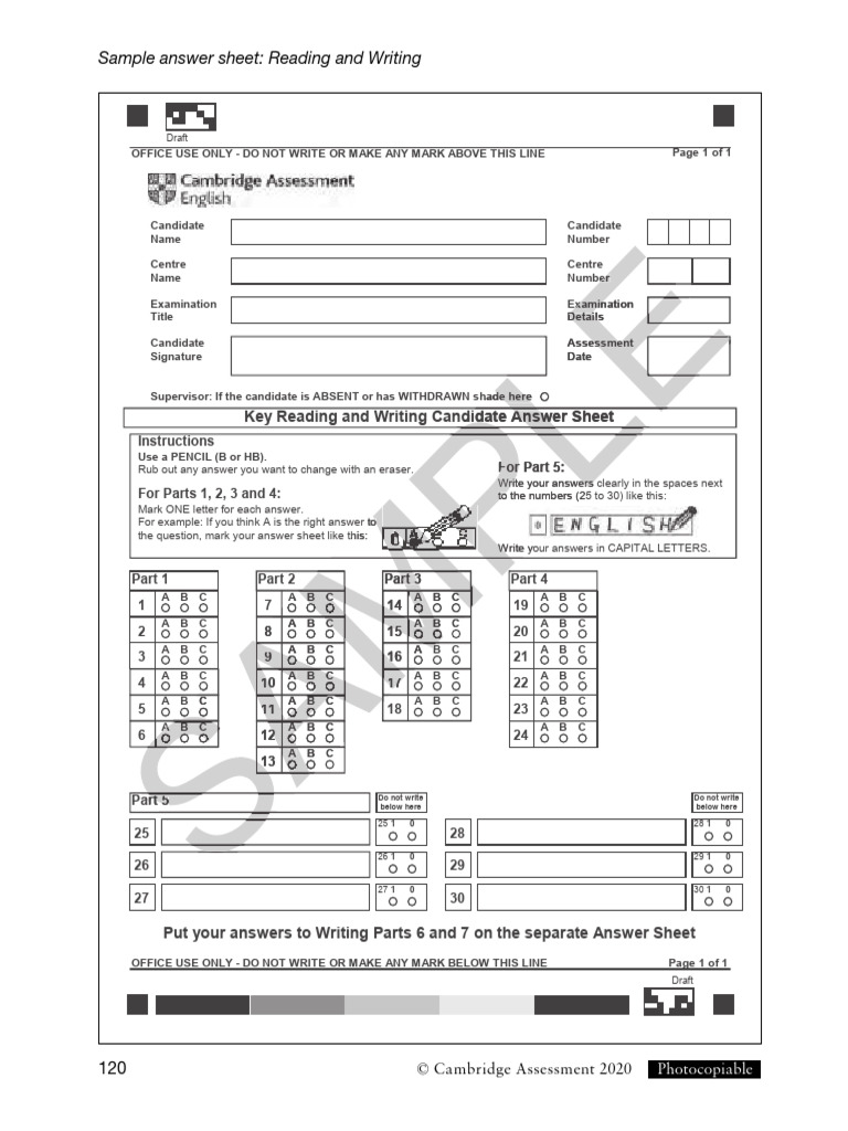A2 Key For School 2 - Answer Sheet | PDF