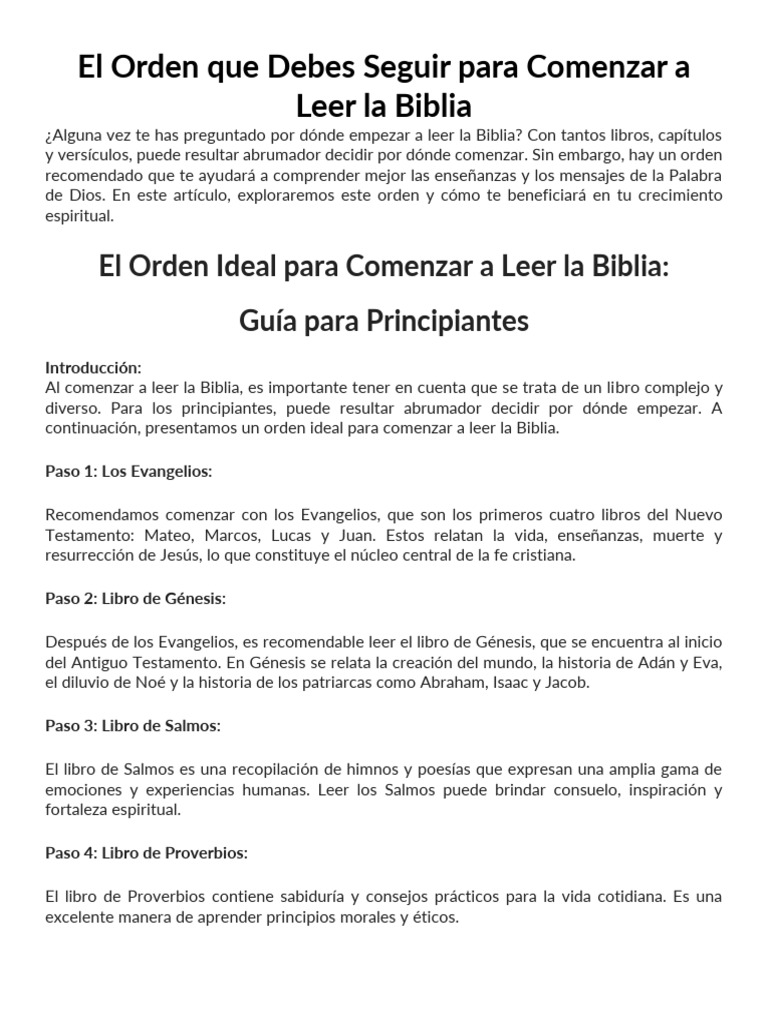 El Orden Ideal para Comenzar A Leer La Biblia | PDF | Biblia | Viejo ...