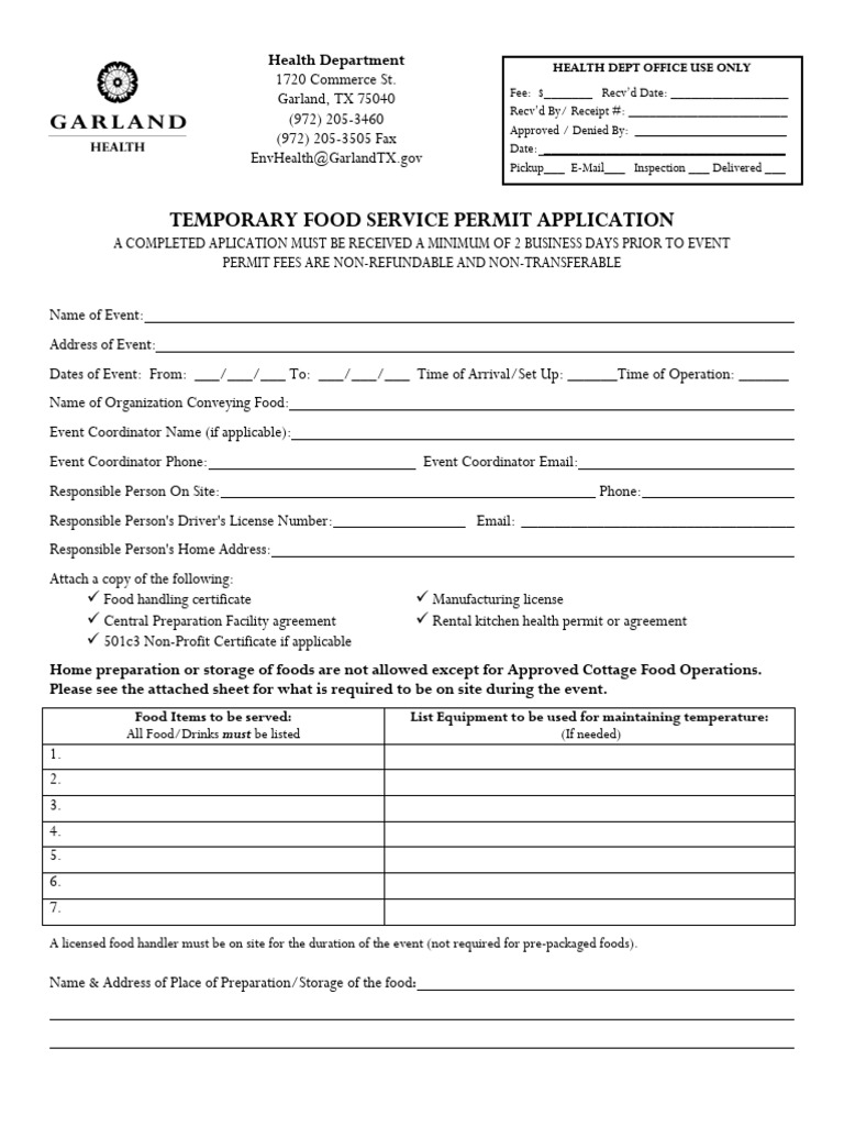 Temporary Food Service Permit Application | PDF