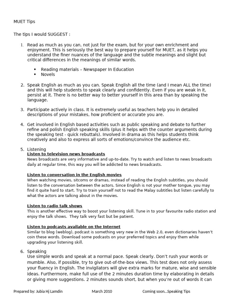 MUET Tips | PDF | Human Communication