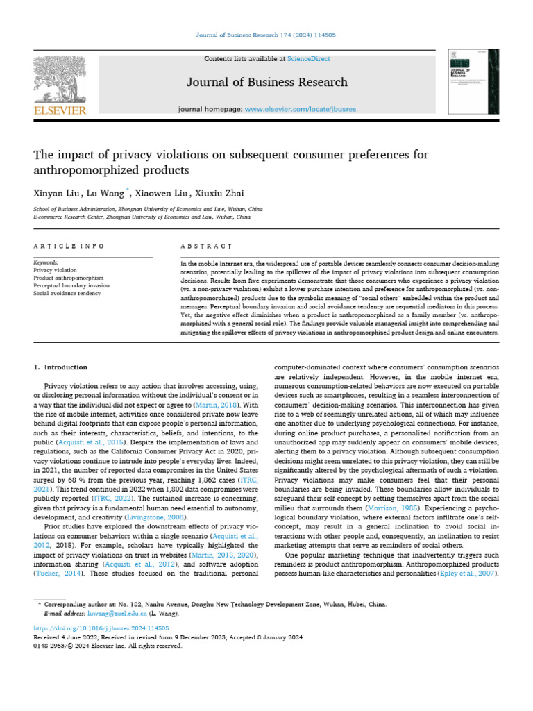 The Impact of Privacy Violations On Subsequent Consumer Preferences For ...