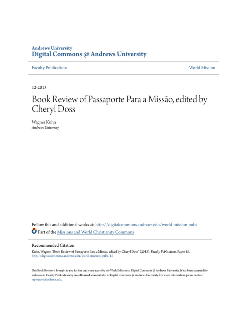 Book Review of Passaporte para A Missão Edited by Cheryl Doss | PDF | Jesus