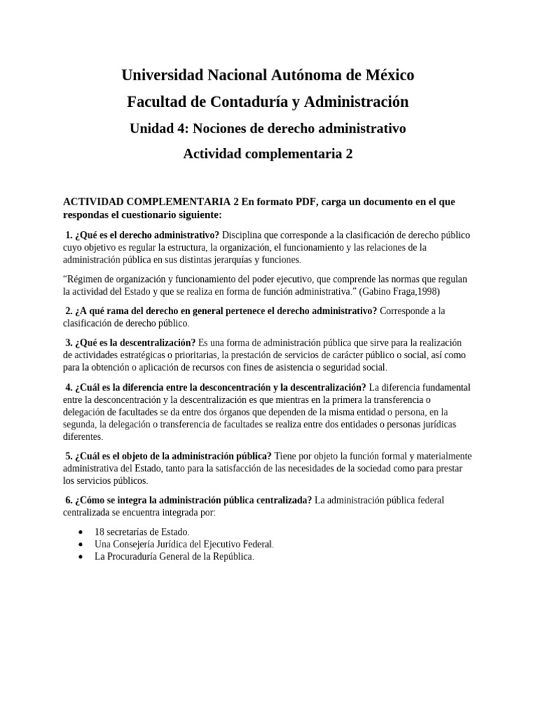 Conceptos Juridicos Fundamentales - Unidad 4. Nociones de Derecho Administrativo - Actividad ...