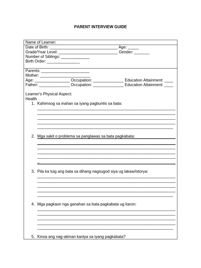 Parent Interview Guide | PDF