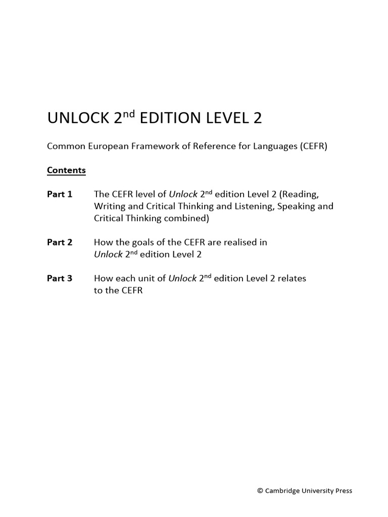 Unlock Unlock 2e L2 CEFR Correlation CEFR Correlation | PDF | Communication | Conversation
