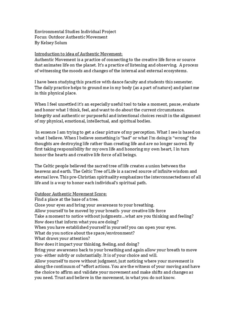 Solum Tree of Life Authentic Movement Practice | PDF | Feeling | Thought