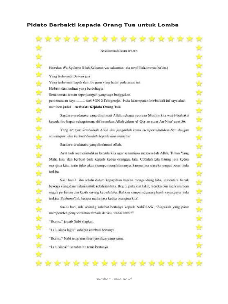 Teks Dai Cilik Pidato Berbakti Kepada Orang Tua Untuk Lomba | PDF
