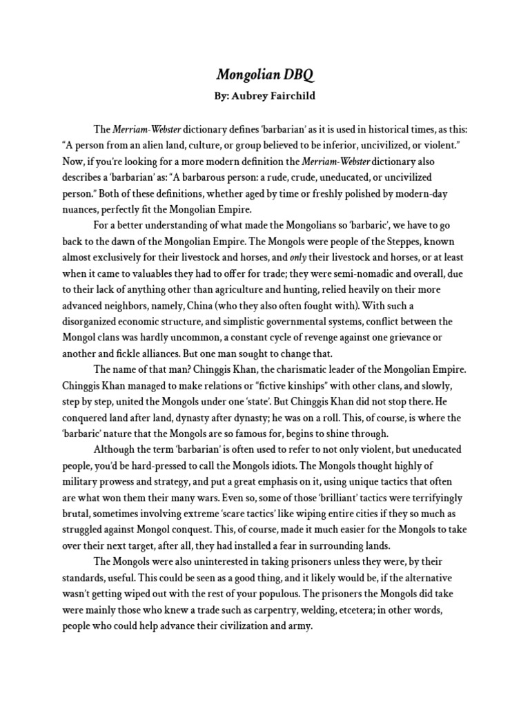 Mongolian DBQ | PDF | Mongol Empire | Genghis Khan