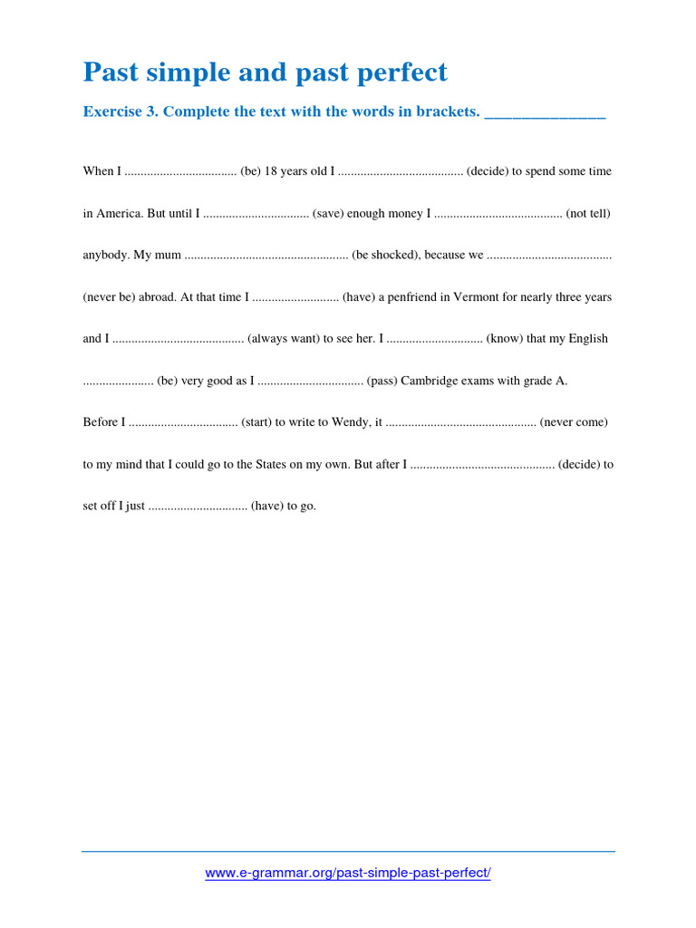 Past Simple Past Perfect Exercise 3 | PDF | Language Arts & Discipline ...