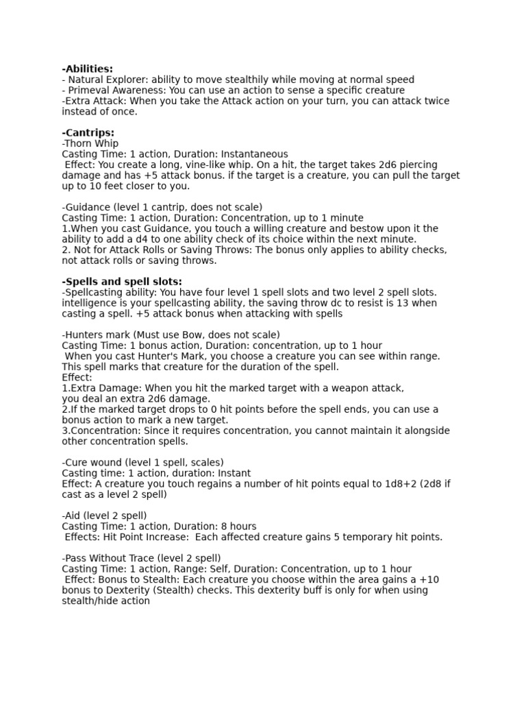 Ranger Spells | PDF
