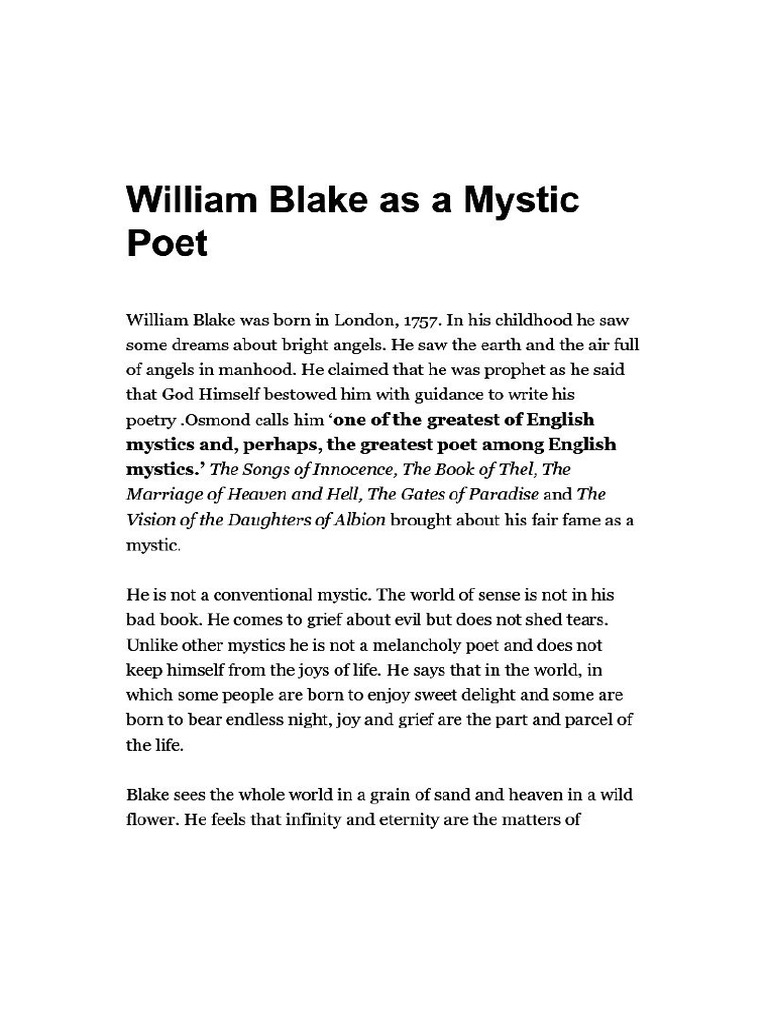 William Blake As Mytic Poet | PDF