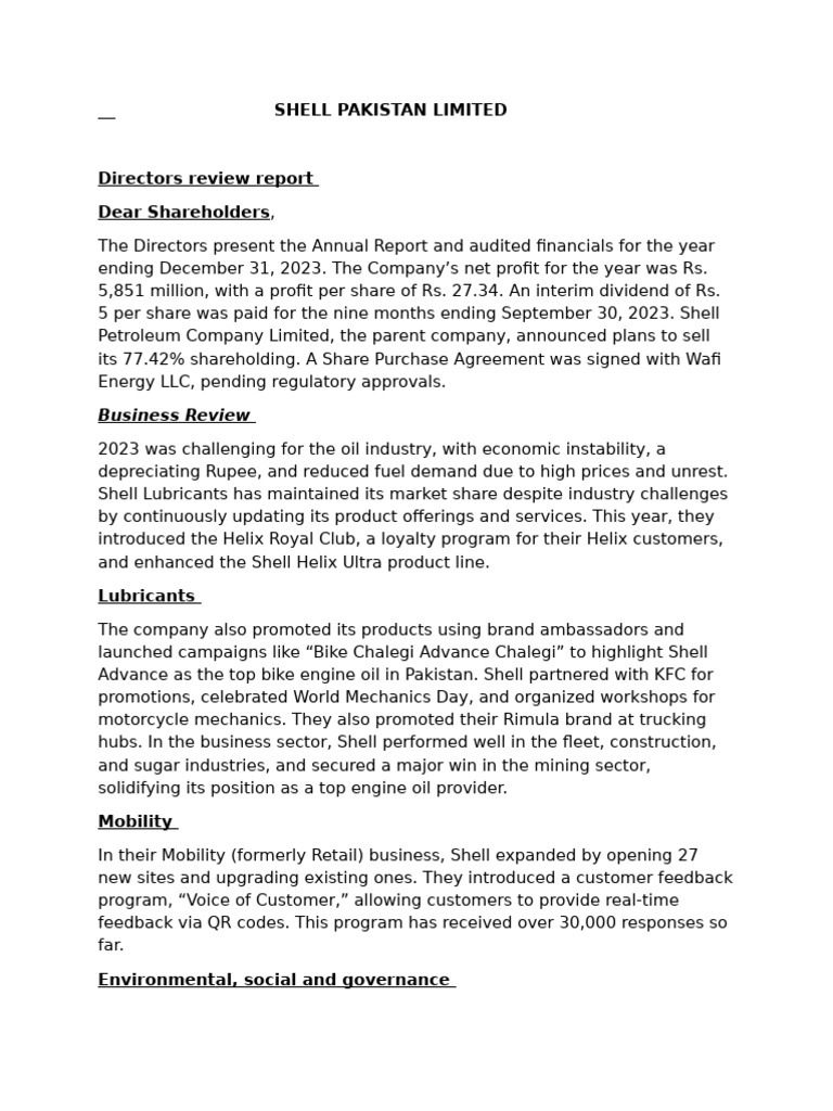 Shell Pakistan | PDF | Audit | Corporate Governance