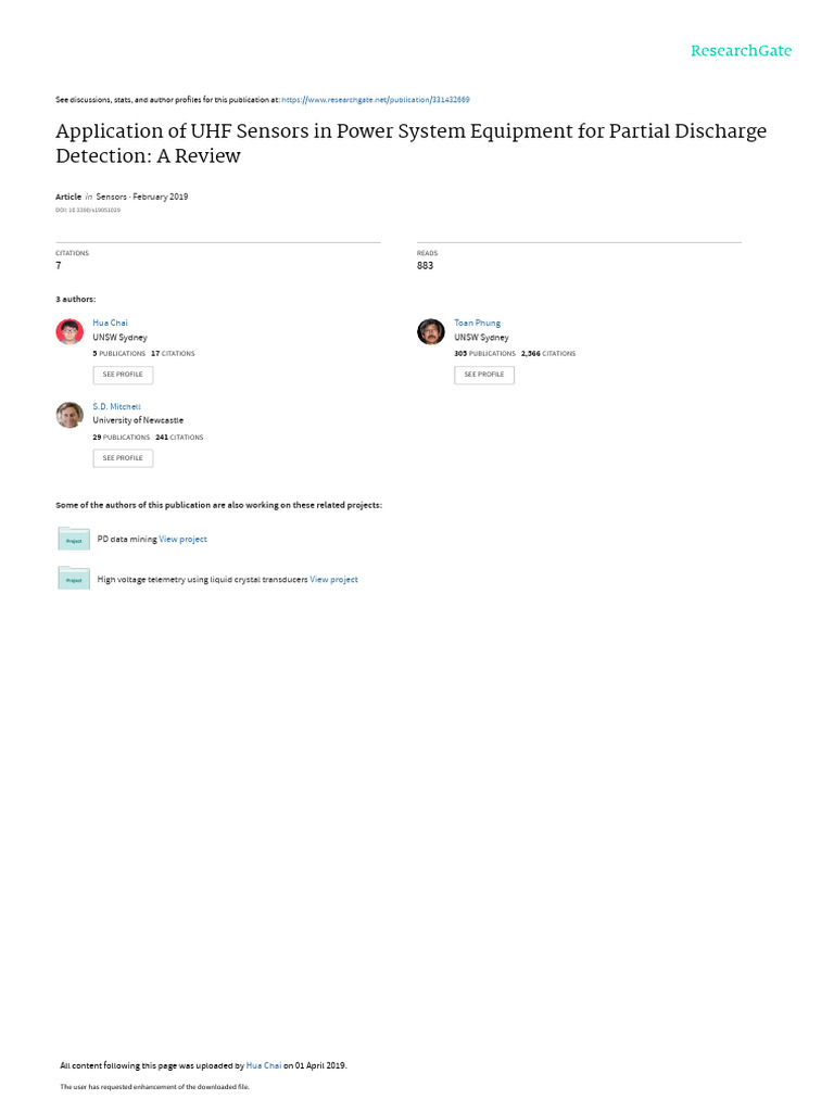 Application of UHF Sensors in Power System Equipment For Partial Discharge Detection: A Review ...