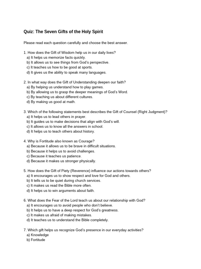 7 Gifts of The Holy Spirit | PDF | Theology | Religious Belief And Doctrine