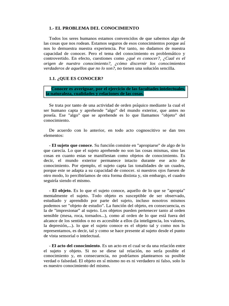 El Problema Del Conocimiento | PDF | Conocimiento | Verdad