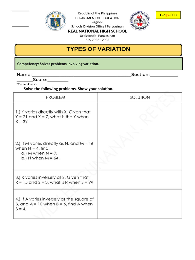 Types of Variation | PDF