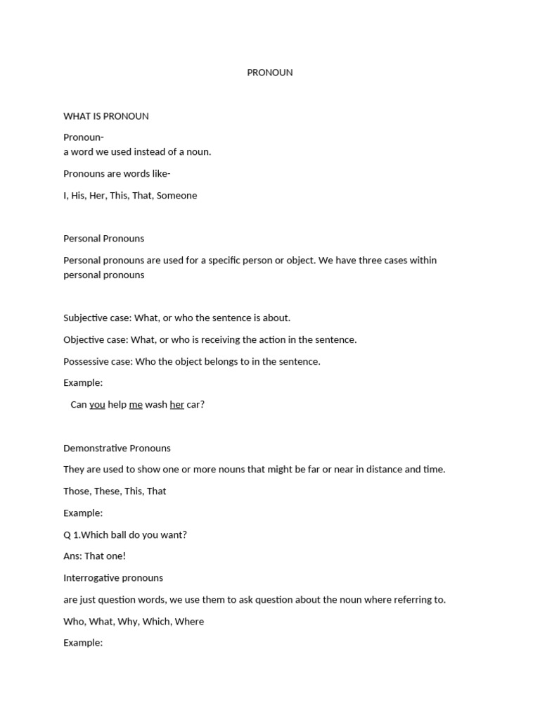 PRONOUN | PDF | Pronoun | Grammatical Number