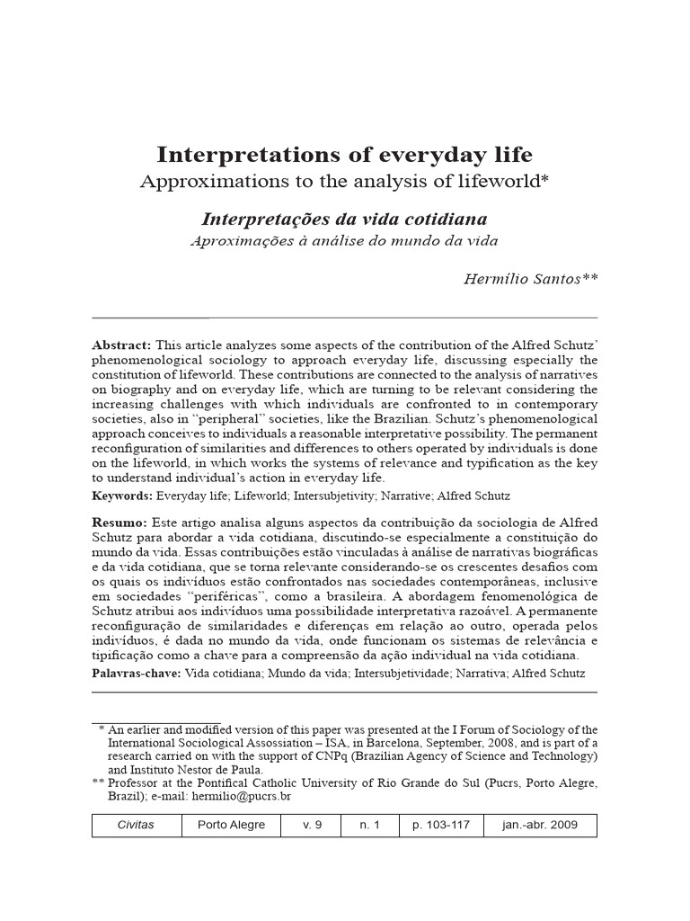 Lifeworld Analysis in Everyday Life | PDF | Phenomenology (Philosophy ...