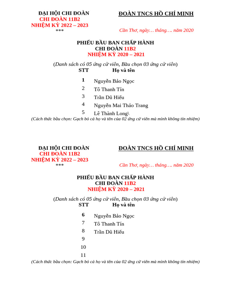 08 - Phieu Bau BCH (Tranh Cu) | PDF